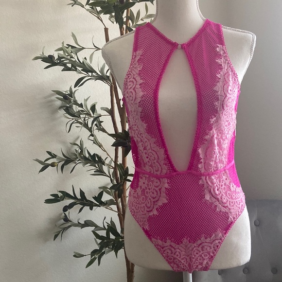 Intimates & Sleepwear | Hot Pink Sexy Lace Detail Plunge Teddy | Poshmark